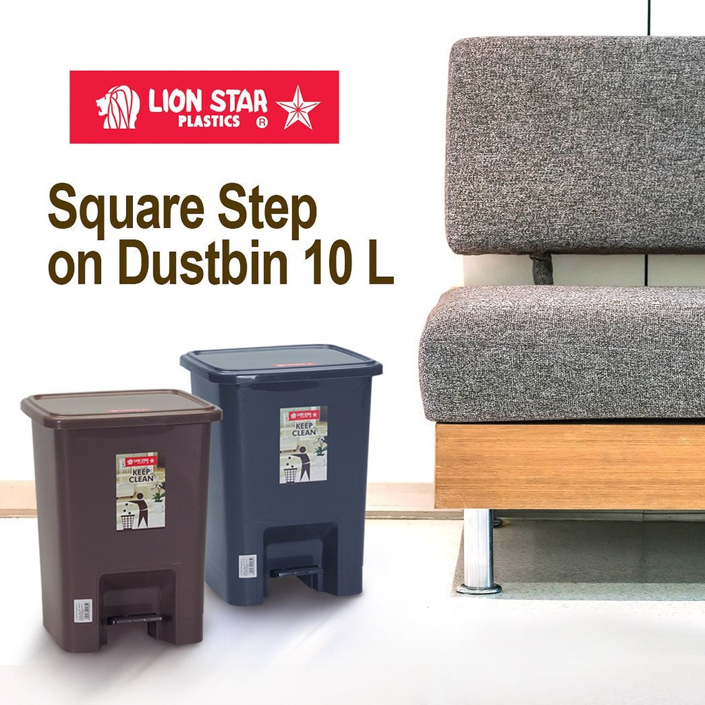 Jual Kotak Sampah Injak Plastik Square Step On Dustbin 10 Litres C-13 Lion Star Tempat Sampah ...