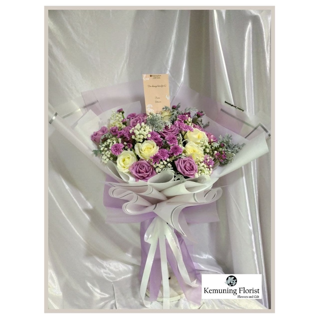 Jual buket bunga segar/ buket bunga asli/ mawar lilac/ kado valentine ...