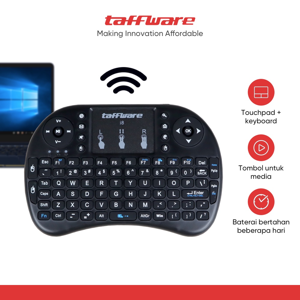 Jual Taffware Mini Keyboard Wireless 2.4GHz w/ Touch Pad & Fungsi Mouse ...