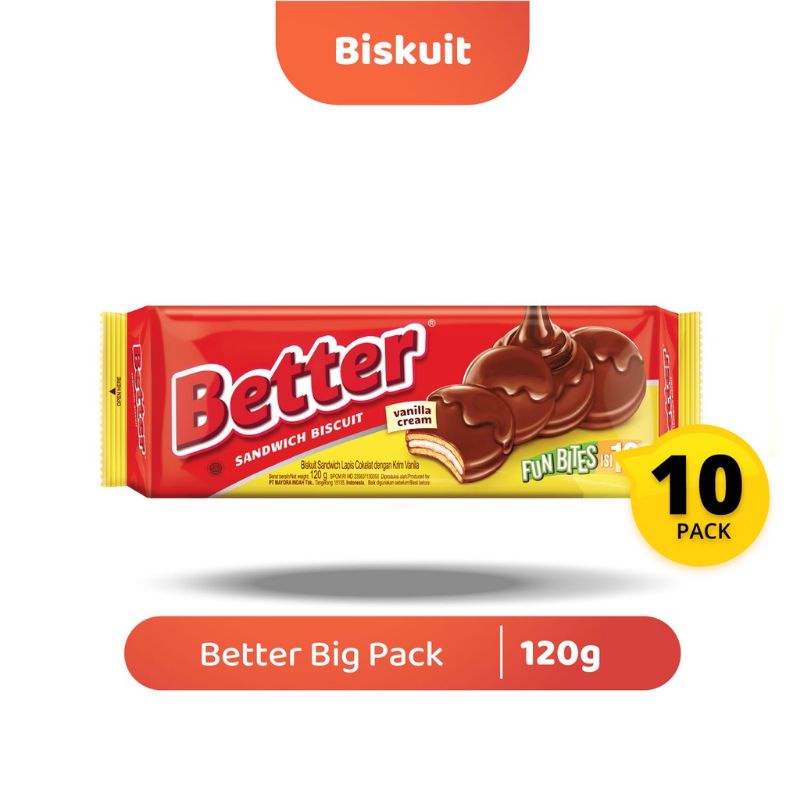 Jual BETTER 10'S SNACK BISKUIT VANILLA COKLAT CHOCOLATE BISCUIT | Shopee Indonesia