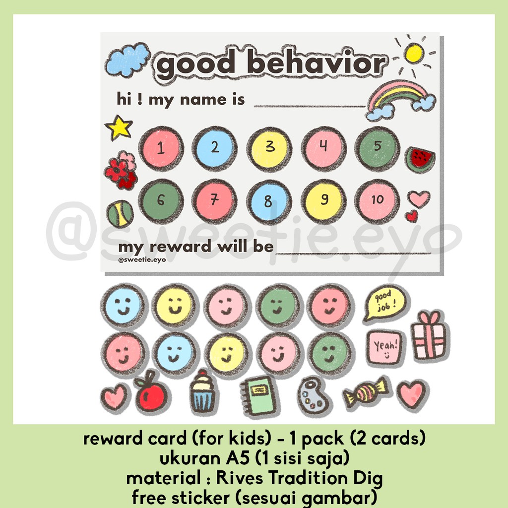 Jual reward card anak / kartu kebaikan untuk anak with sticker - putih ...