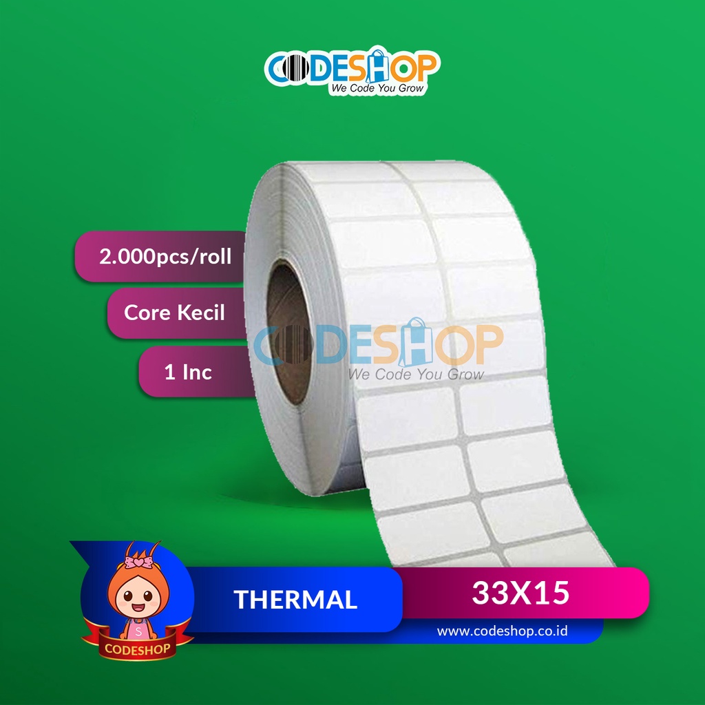 Jual Label Barcode 33x15 mm 2 Line Stiker Thermal isi 2000 pcs Resi ...