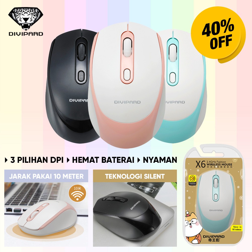 Jual Wireless Mouse Divipard 2.4G X6 Mouse 1600DPI Silent Mode ...