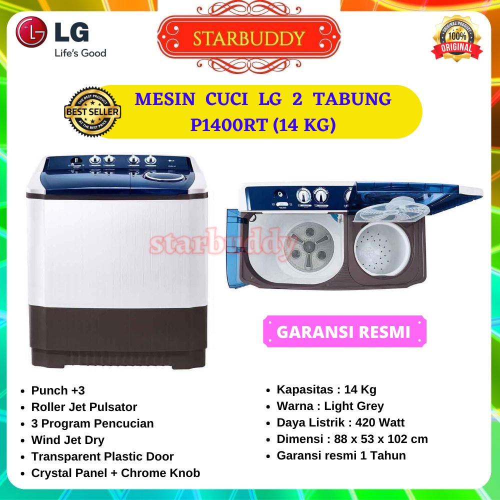 Jual MESIN CUCI LG P1400RT 2 TABUNG P1400 14 KG | Shopee Indonesia