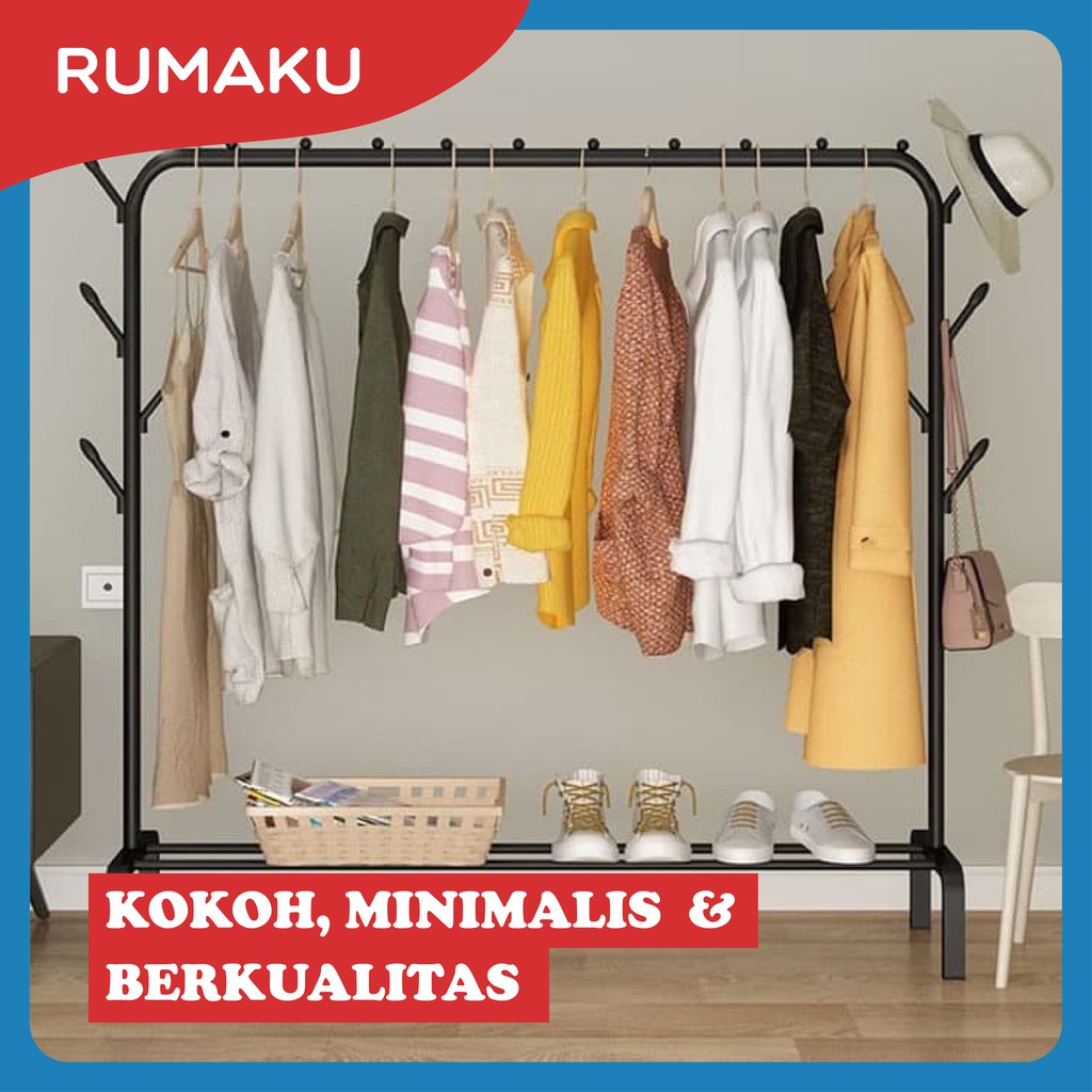 STANDING HANGER GANTUNGAN BAJU PAKAIAN JAS DAN TOPI MINIMALIS ELEGAN ...