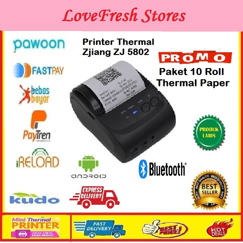 Jual Paket Printer thermal bluetooth Zjiang Zj 5802 + 10 roll thermal ... Jual Paket Printer thermal bluetooth Zjiang Zj 5802 + 10 roll thermal ...