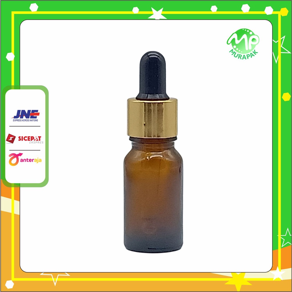 Jual BOTOL KACA PIPET 10ML COKLAT / AMBER - RING GOLD KARET HITAM ...