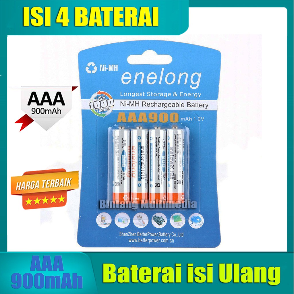 4pcs Baterai Cas AAA 900mAh isi Ulang Batre Enelong Batrei Ni-Mh ...