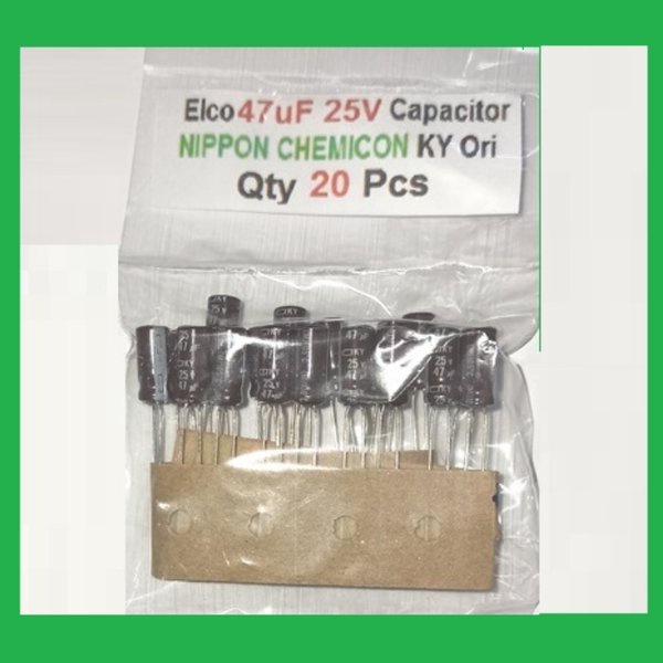 Jual QTY 20 Pcs Elco 47uF 25V Capacitor NIPPON CHEMICON KY Original ...