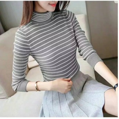 Jual BISA COD - Atasan Rajut Press Body FELYSIA Turtleneck Stripe ...