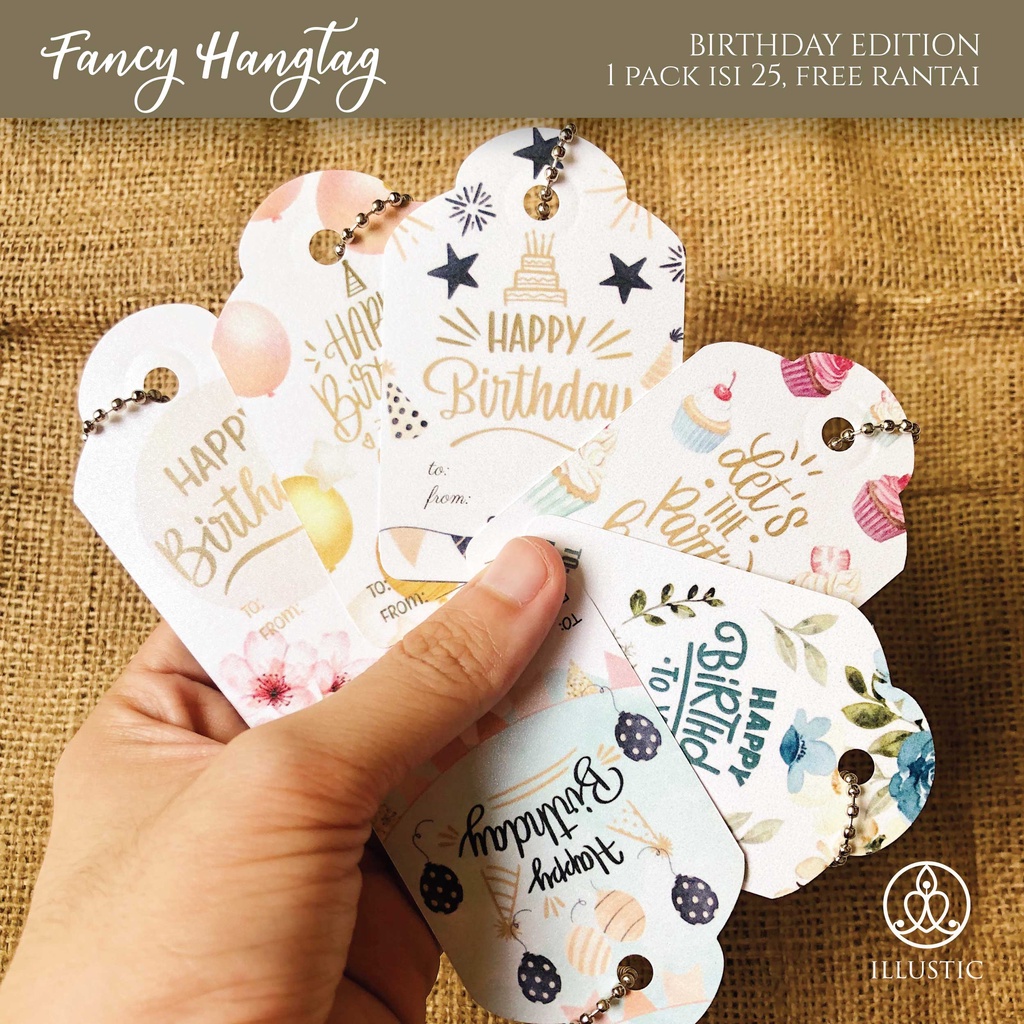 Jual Hang Tag Kartu Ucapan Birthday Ulang Tahun untuk kue hampers hadiah (FREE RANTAI) isi 25 ...
