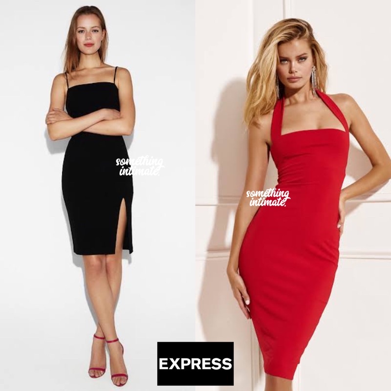 Jual EXPRESS Halter Square Neck Cocktail Slit Midi Bodycon Dress Baju ...