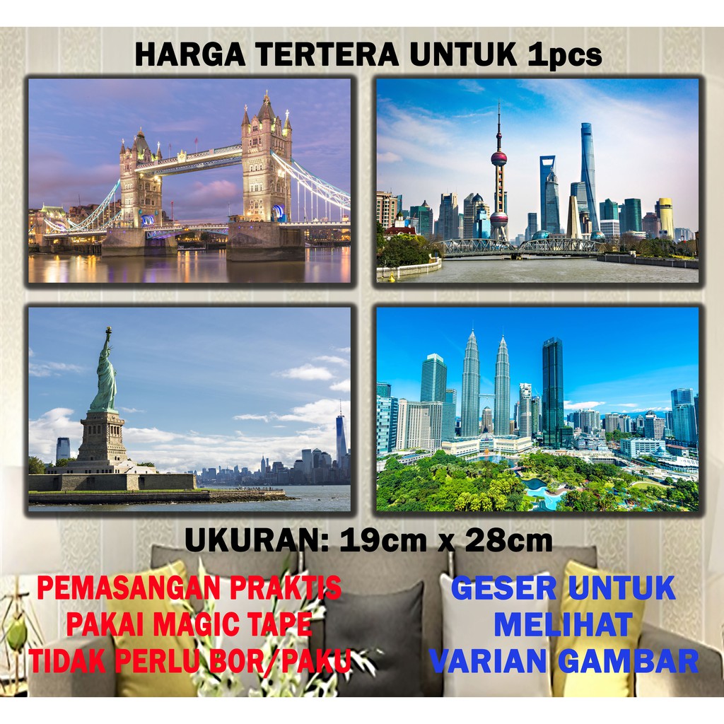 Jual poster gambar kota city view 19cm x 28cm / lukisan dekorasi ...