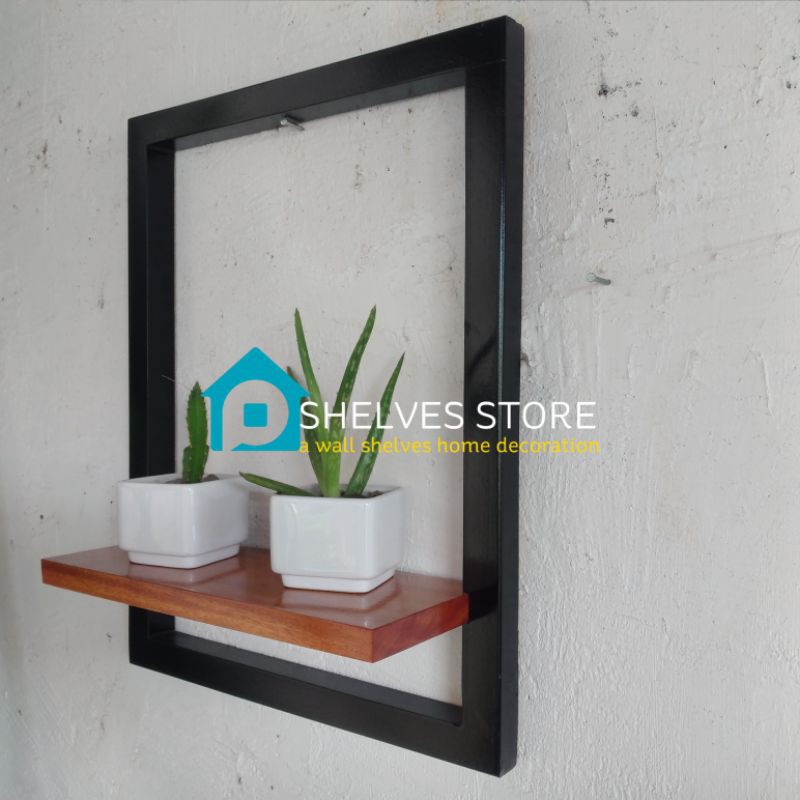 Jual SHELV Rak frame minimalis dekorasi dinding tempat vas bunga kayu ...