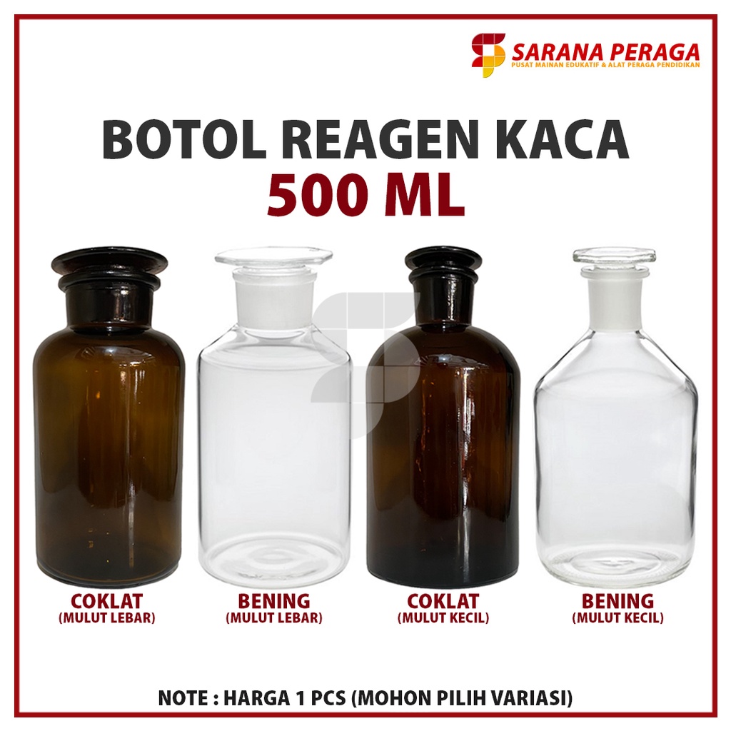 Jual SaranaPeraga - Botol Reagen Kaca Coklat / Bening Mulut Lebar / Kecil 500 ML - Alat Peraga ...