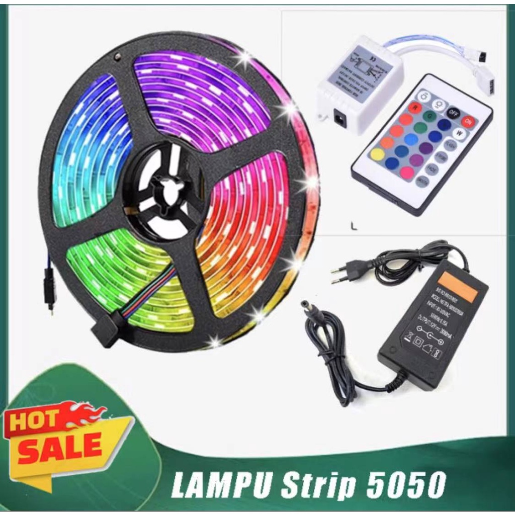 Jual Lampu led strip RGB warna warni 5050 komplit rgb Adaptor remot set ...