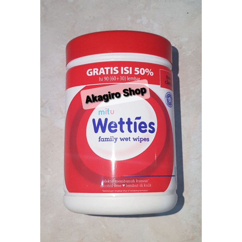 Jual Mitu Wetties Family Wet Wipes isi 90 (60+30) Botol Lembar Tissue ...