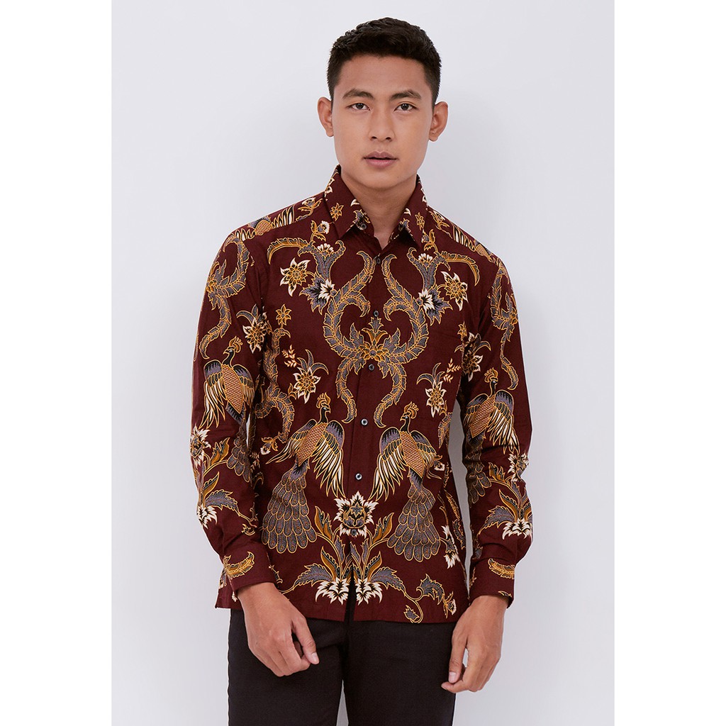 Jual Alisan Kemeja Lengan Panjang Batik Kombinasi 10616 Merah Slimfit ...