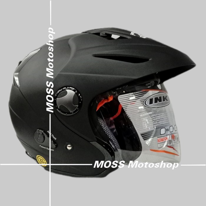 Jual Helm INK Flash Solid Black Matt| Halfface | Double Visor | Shopee ...