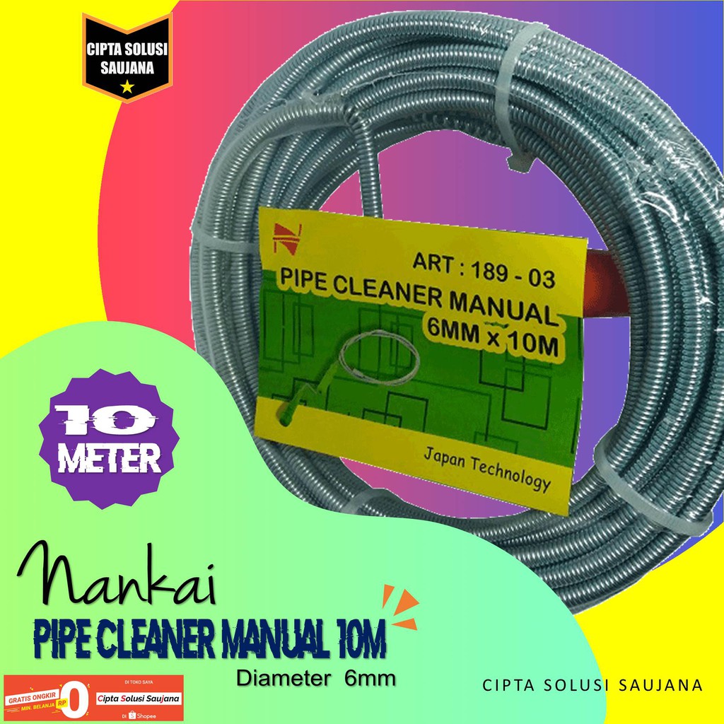10 MTR PIPE CLEANER ALAT PEMBERSIH SALURAN PIPA AIR WC WASTAFEL MAMPET TERSUMBAT BUNTU KAWAT ...