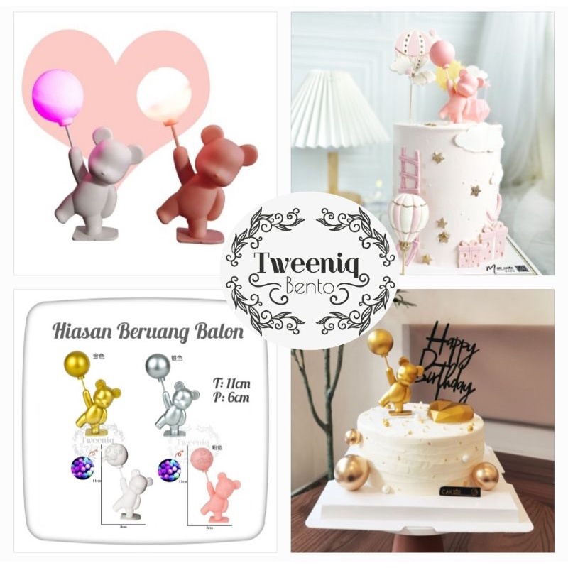 Jual Hiasan beruang balon cake topper kue bear lampu pink merah muda ...