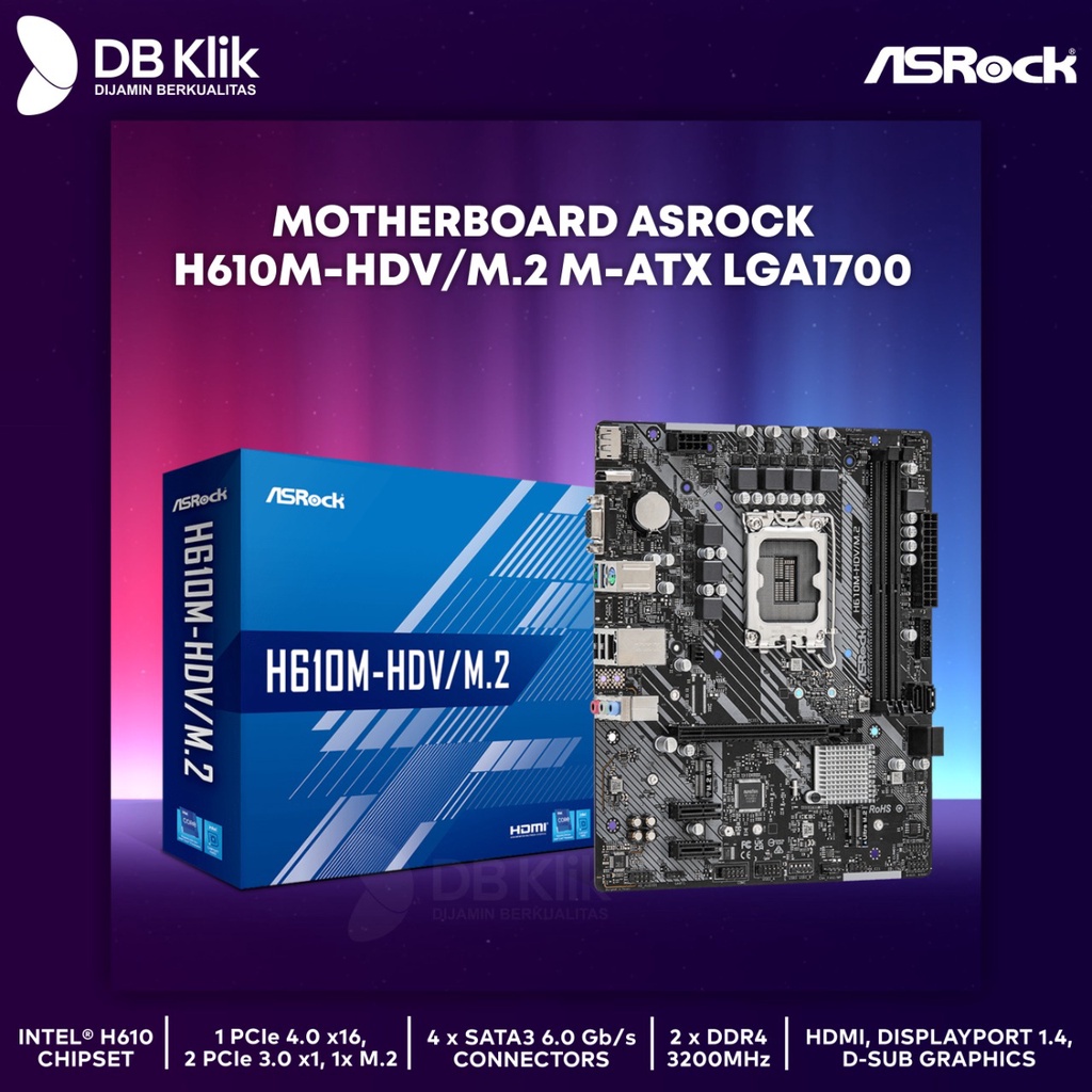 Jual Motherboard ASROCK H610M-HDV/M.2 m-ATX LGA1700 HDMI DP D-Sub ...