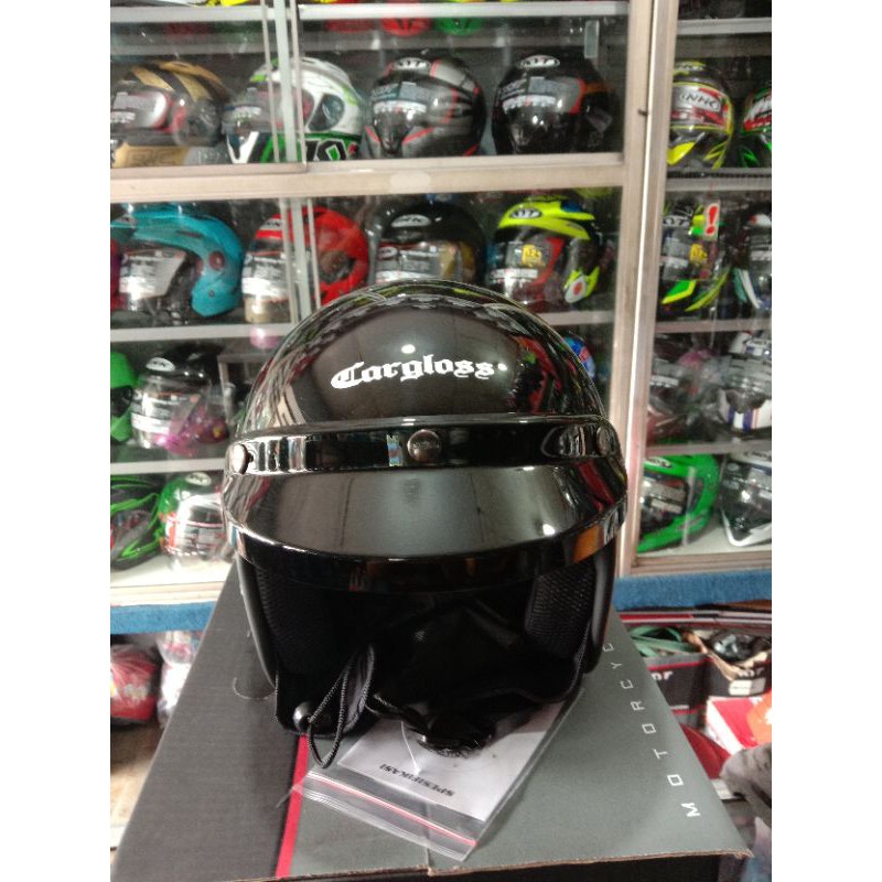 Jual HELM CARGLOSS CF RETRO ORIGINAL BLACK GLOSS | Shopee Indonesia