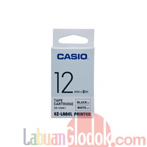 Jual Casio EZ-Label Printer Black Ink White XR-12WE1/Label Casio 12MM (ORI) | Shopee Indonesia
