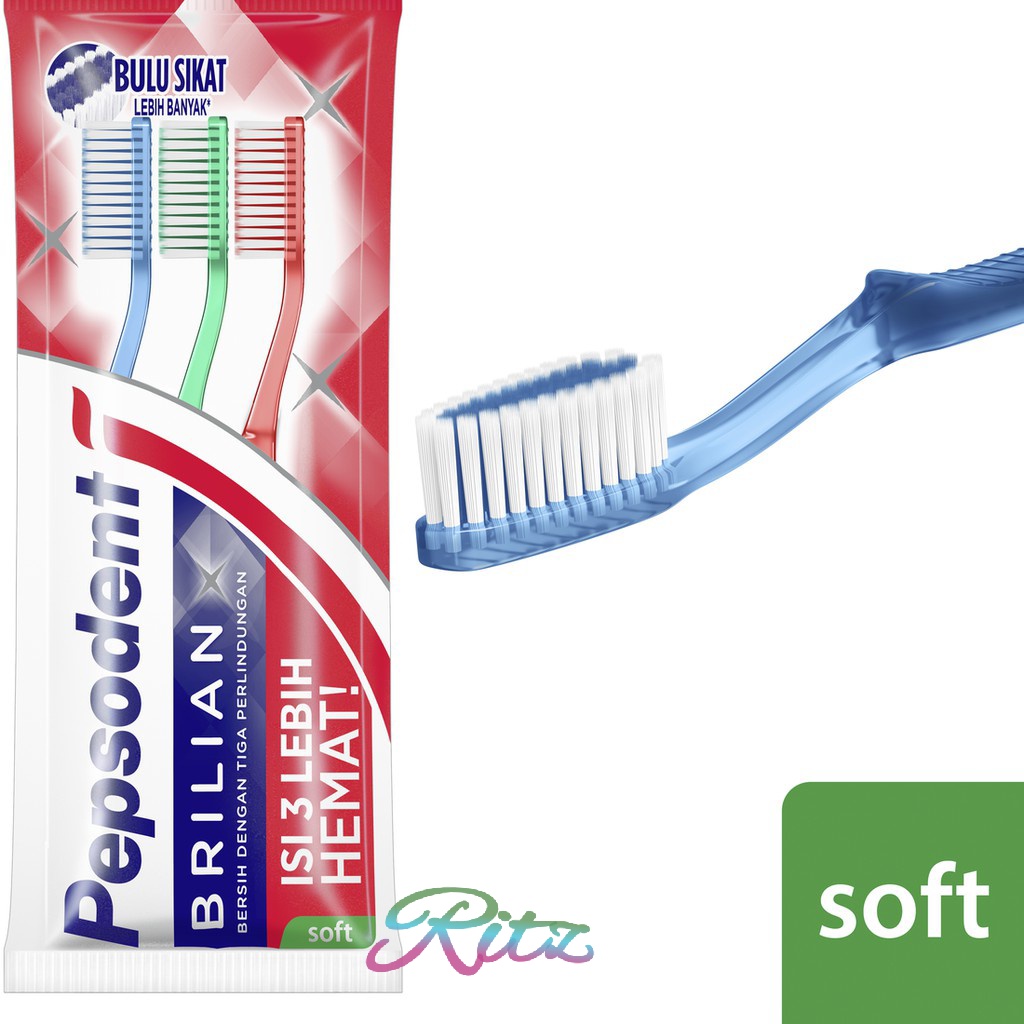 Jual Pepsodent Sikat Gigi Brilian Soft isi 3pcs | Shopee Indonesia