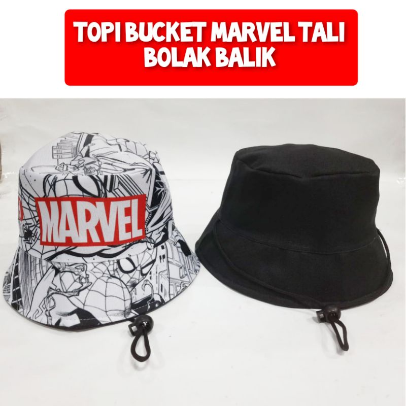 Jual Topi anak bucket karakter kartun superhero marvel merah putih ...