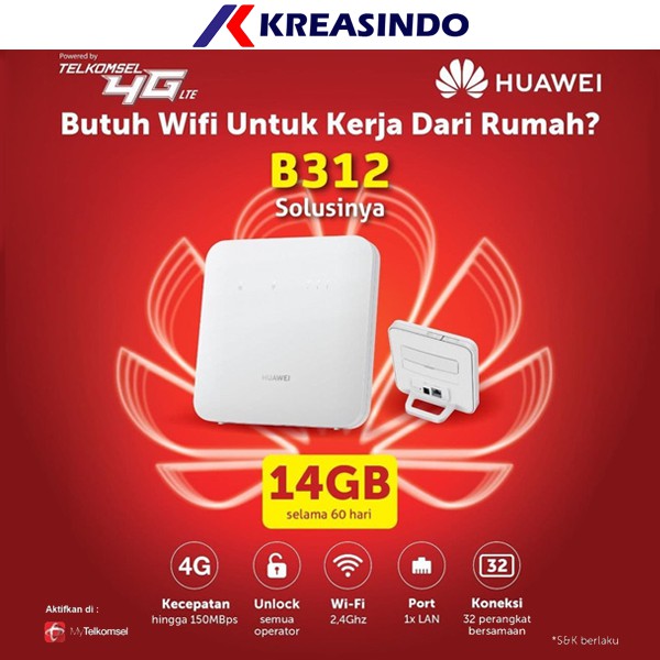 Huawei B312 Modem Home Router Wifi 4G Unlock Free Telkomsel 14gb ...