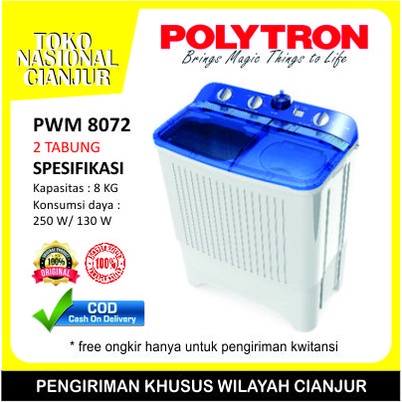 Jual [Cianjur] Mesin Cuci 2 Tabung Polytron Primadona Samba Series PWM ...
