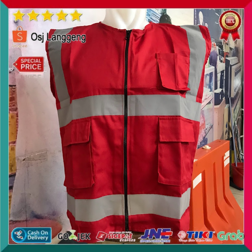 Jual Rompi Safety American Drill Warna Merah - Rompi Drill Proyek Murah ...