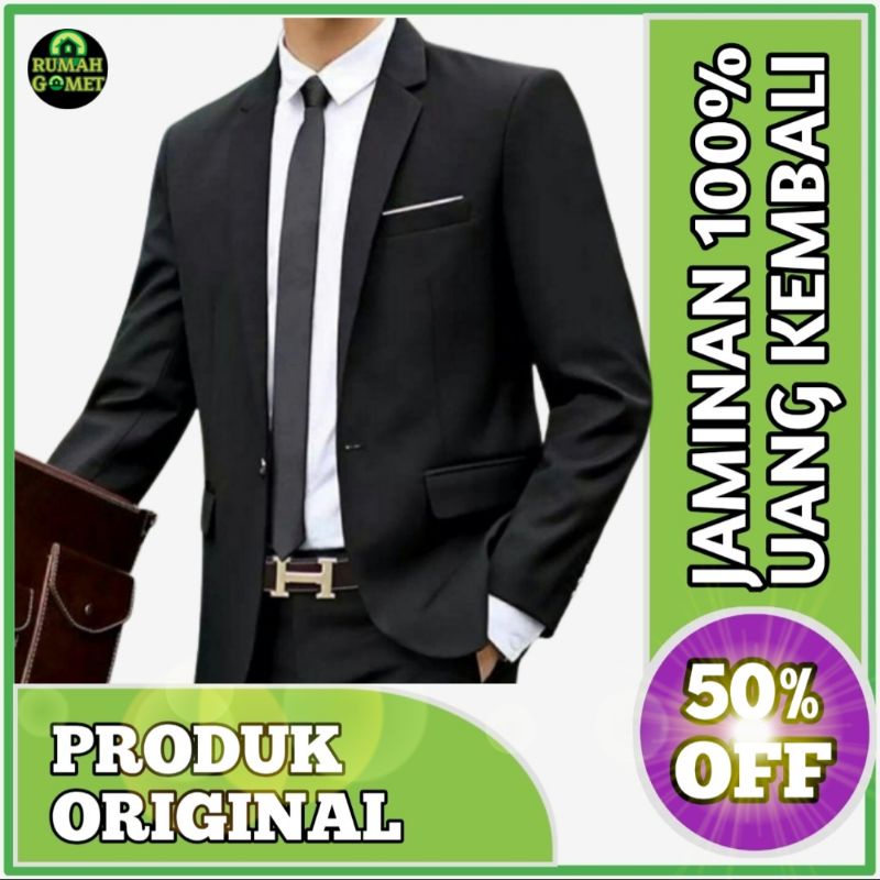 Jual Jas Pria / Jas Wisuda / Jas Formal Hitam Slimfit | Shopee Indonesia