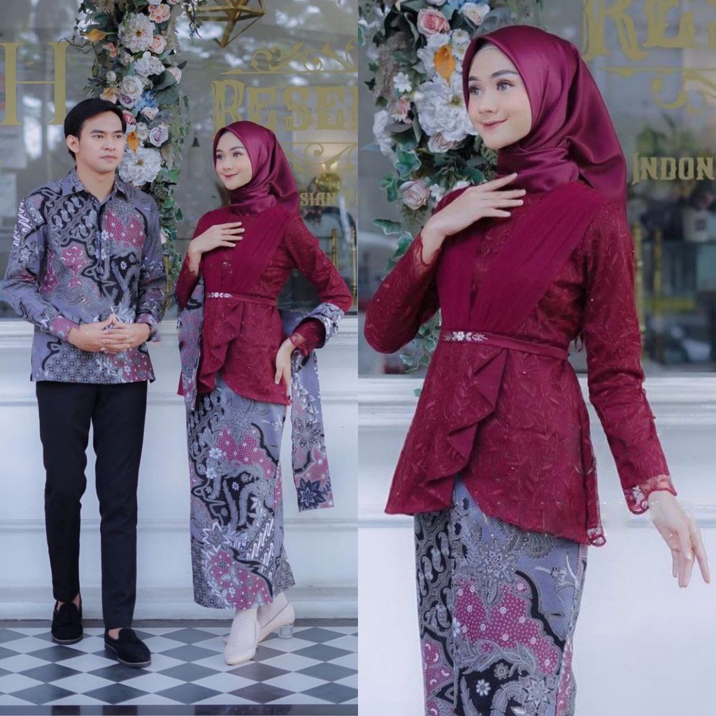 Jual Set Couple Kebaya Aveena Warna Maroon Wisuda Lamaran Tunangan ...