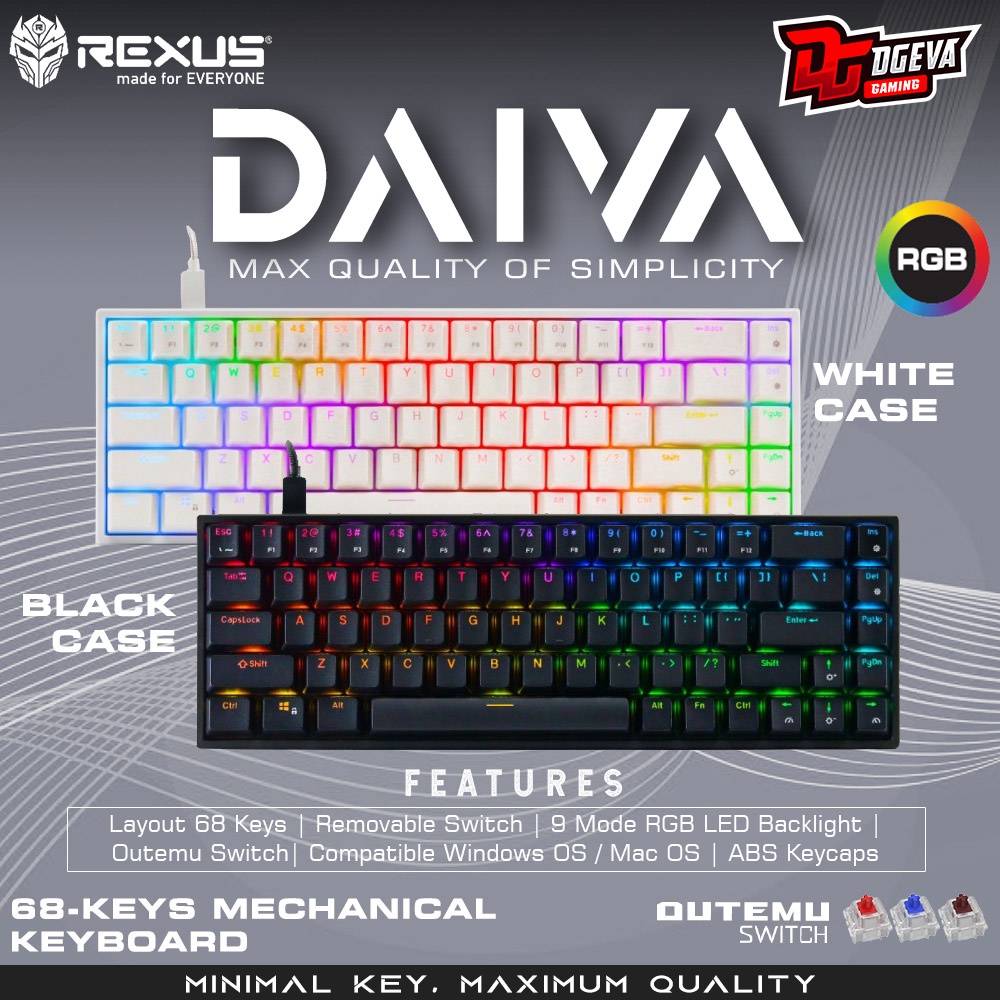 Jual Rexus DAIVA RX-D68 RGB 68% Outemu Removable Mechanical Gaming ...