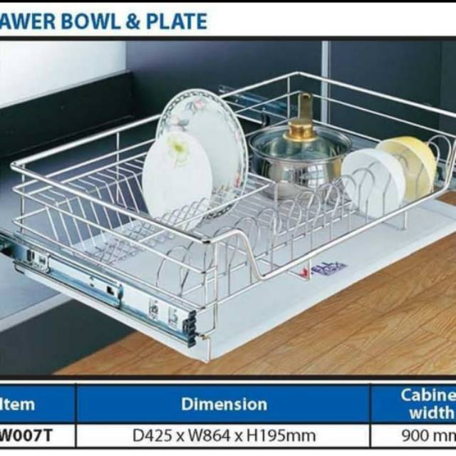 Jual RAK PIRING STAINLESS Drawer Bowl & Plate ww007T 90 cm | Shopee ...