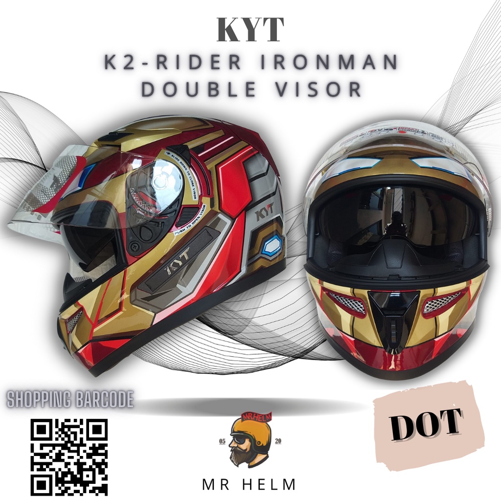 Jual HELM KYT K2 RIDER MARVEL EDITION IRON MAN DOUBLE VISOR ( MR HELM ...