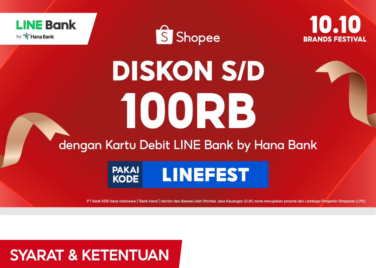 Diskon s/d 100RB dengan Kartu Debit LINE Bank by Hana Bank