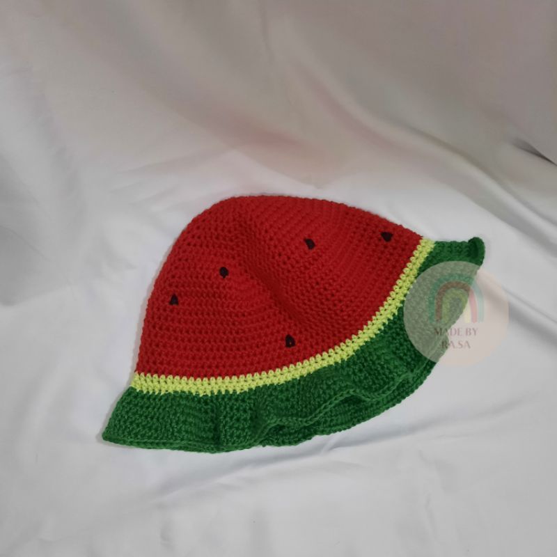 Jual Topi rajut semangka / Watermelon crochet bucket hat / Topi subak ...