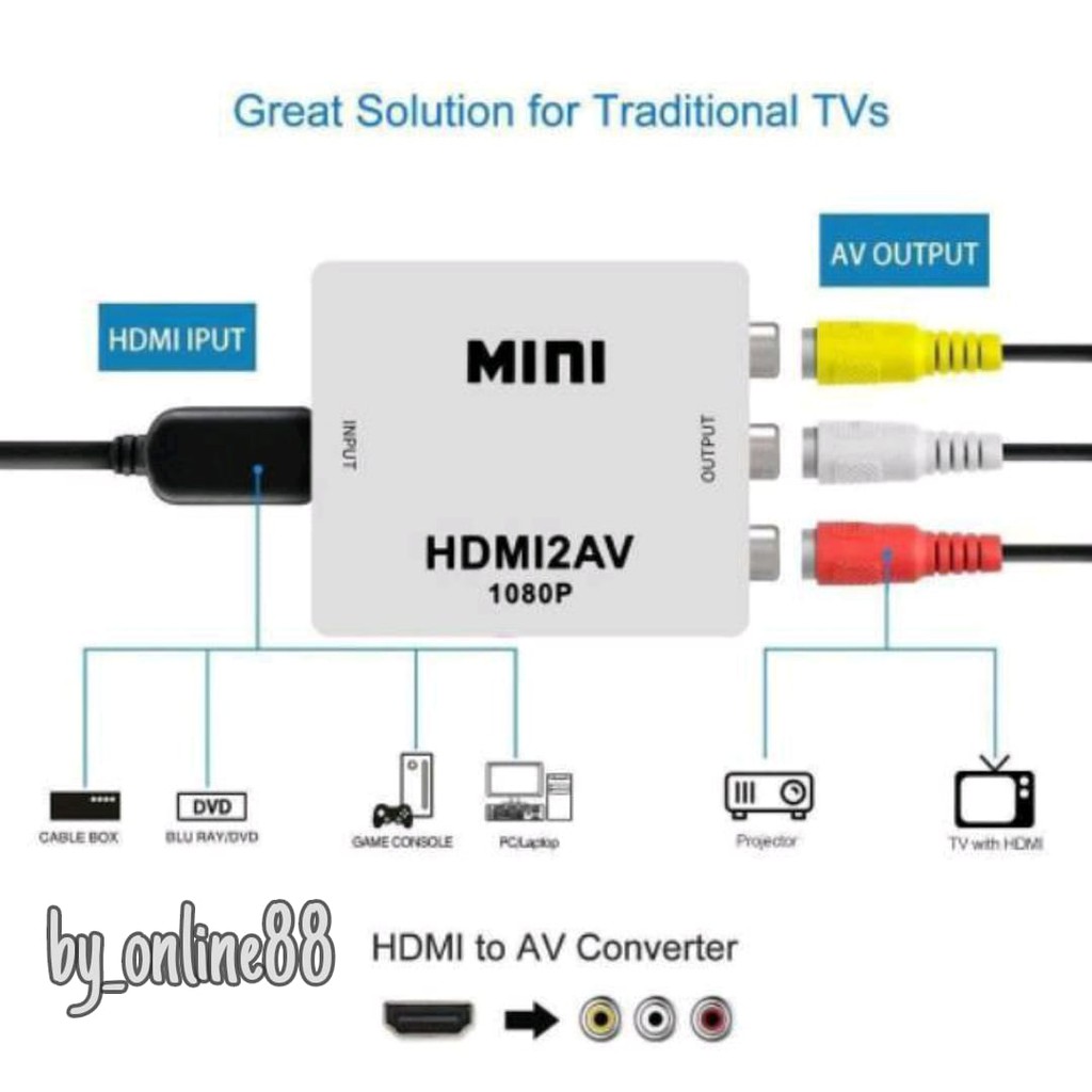Jual Mini Converter HDMI to RCA Full HD Dan Kabel RCA Sambungan TV Konektor Original | Shopee ...
