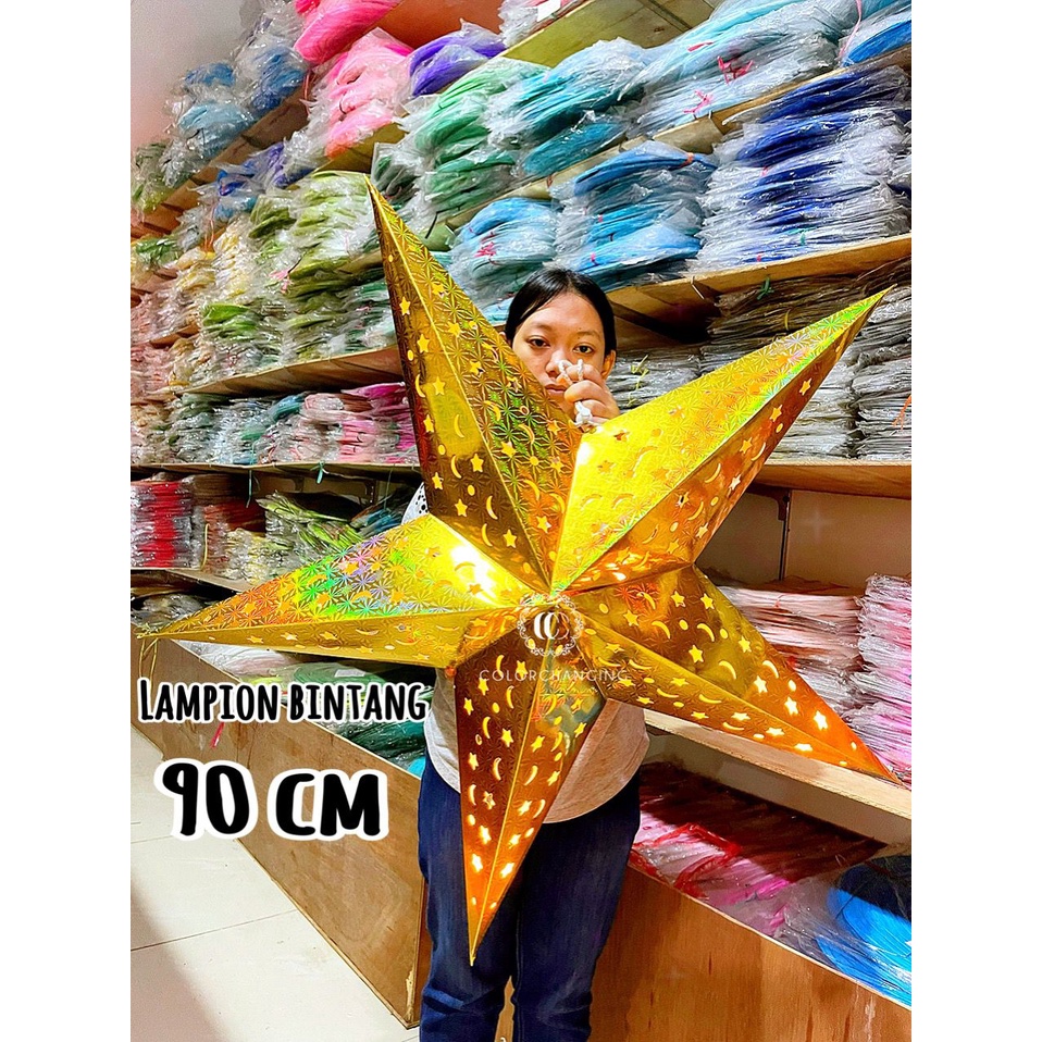 Jual lampion bintang 90 cm jumbo karton hologram tebal natal lebaran ...
