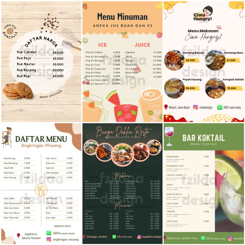 Jual jasa design desain menu makanan minuman restoran resto warung ...
