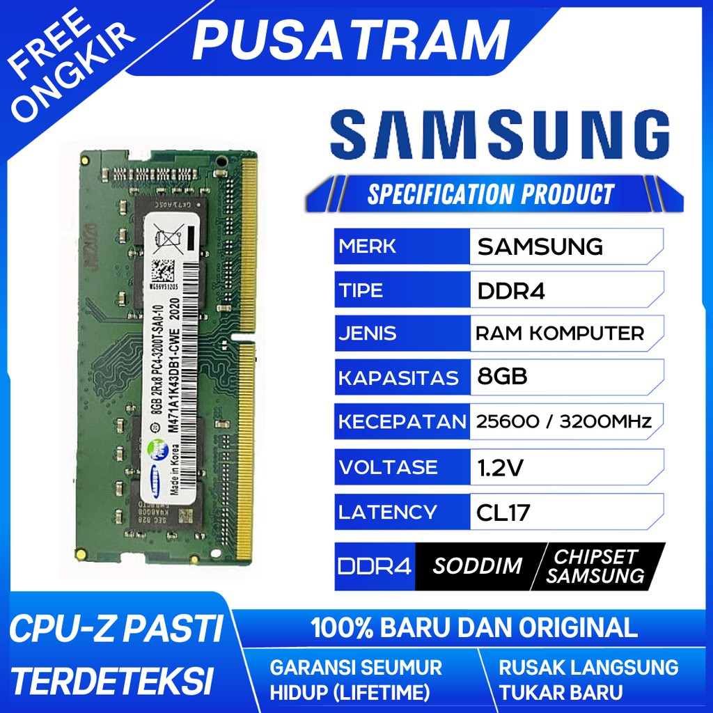 Jual RAM LAPTOP SAMSUNG DDR4 8GB 3200 MHz 25600 ORI GAMING RAM NB DDR4 8GB | Shopee Indonesia