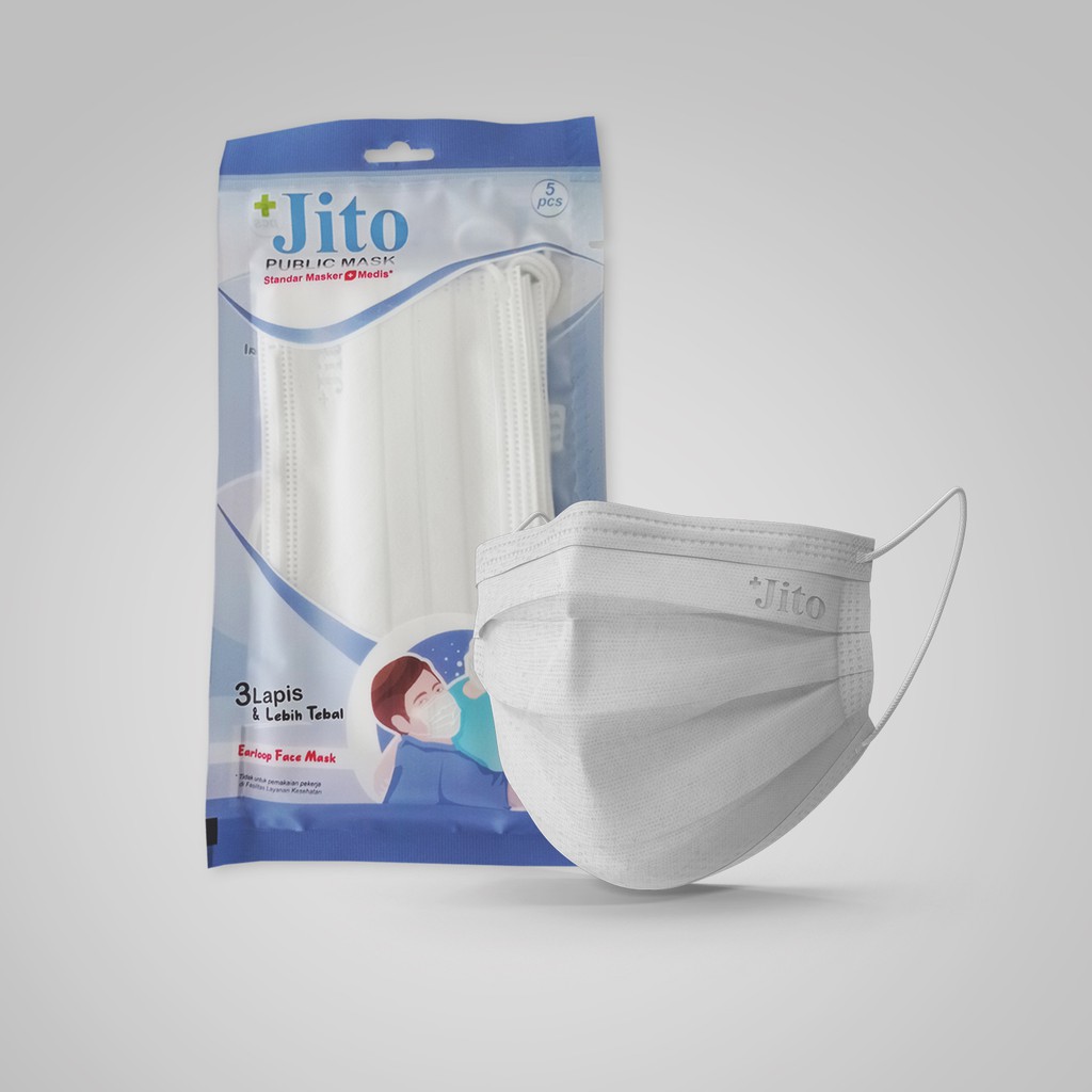 Jual JITO Masker Medis 3 Ply Earloop Putih - Sachet isi 5 pcs | Shopee ...
