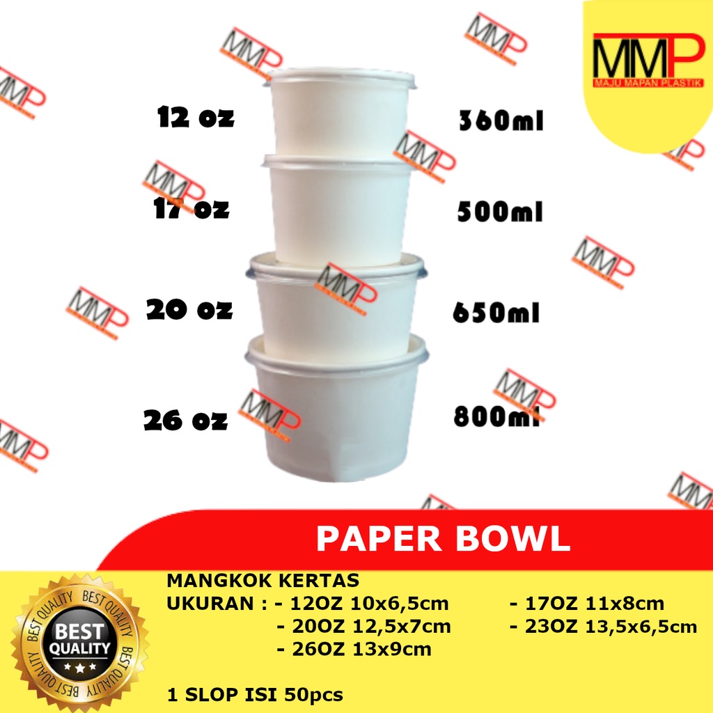 Jual [50pcs] Paper Bowl 360ml 510ml 650ml 690ml 780ml / Mangkok Kertas ...