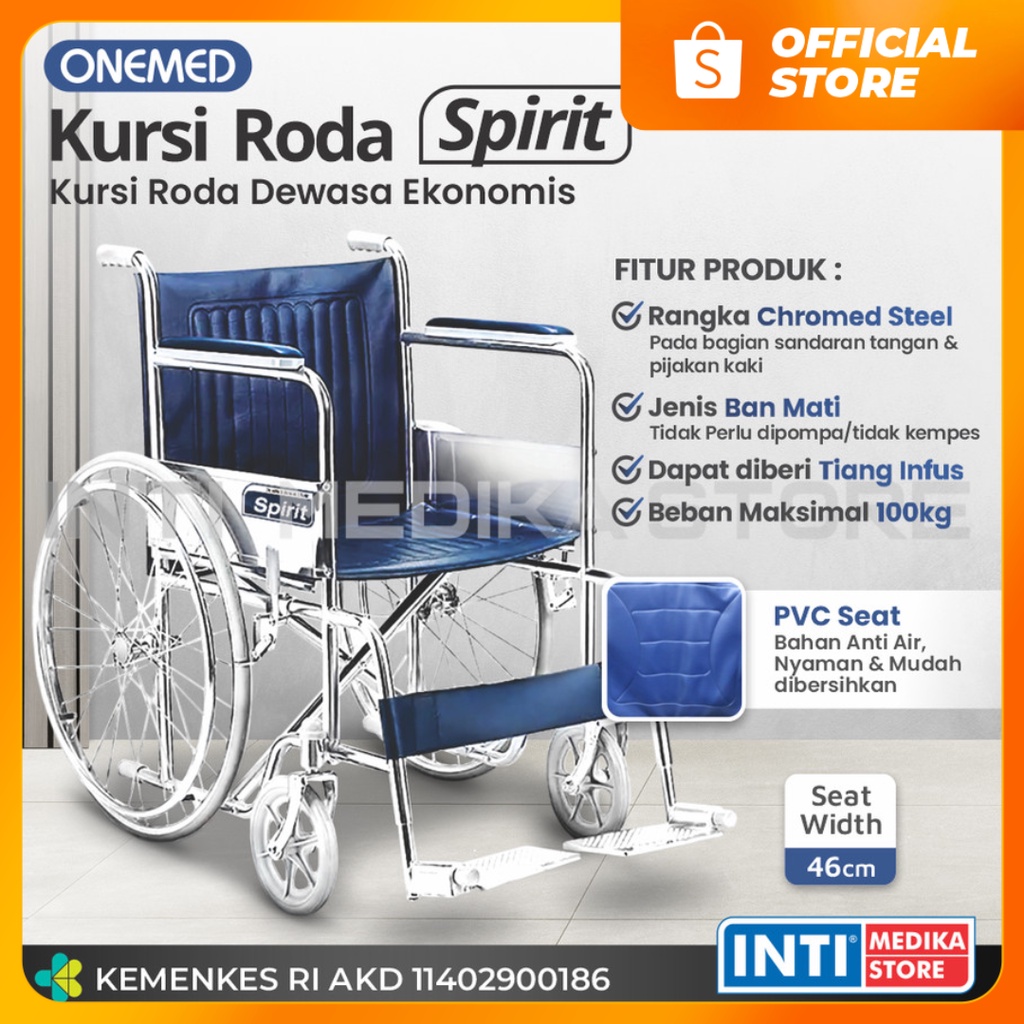 Jual ONEMED - Kursi Roda STANDAR Spirit | Chromed Steel Frame Ban Solid ...