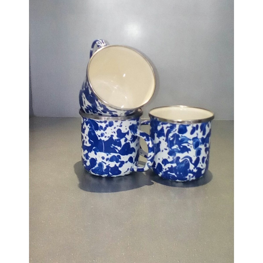 Jual MUG CANGKIR GELAS ENAMEL BLIRIK BLURIK LURIK LORENG BIRU KUNO ...