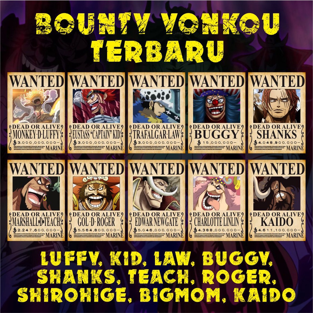 Jual Poster Bounty Yonkou Terbaru (After Wanokuni) Anime Manga One ...