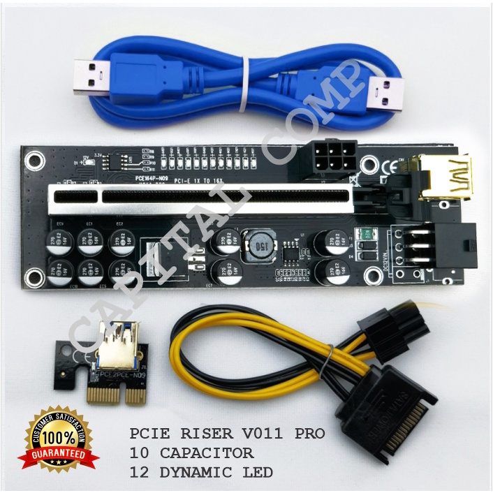 Jual Pcie Riser 011 PRO - 10 Capacitor / GPU MINING RISER / VGA RISER ...